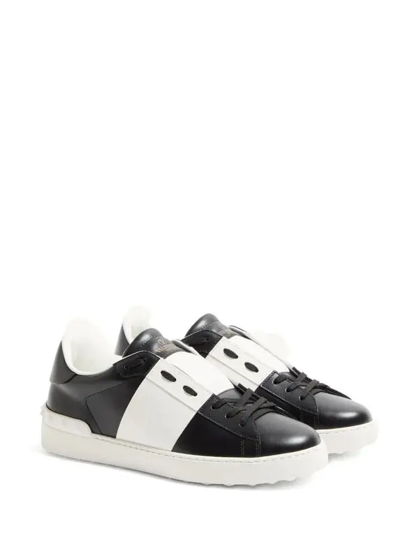 Valentino Garavani Open Leather Sneakers With Contrast Band And Stud Details - Black