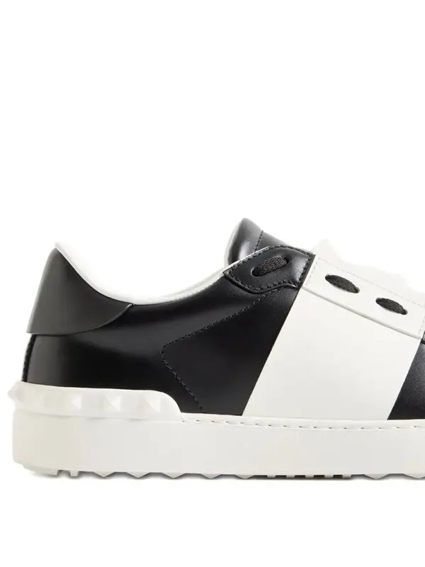 Valentino Garavani Open Leather Sneakers With Contrast Band And Stud Details - Black