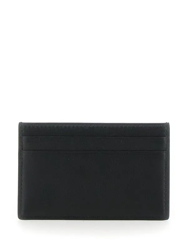 Gucci Card Holder With Gg Plate On The Front In Black Leather For