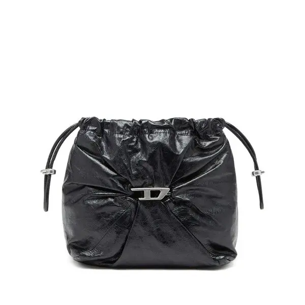 DIESEL® Calf Leather Bucket Bag With Drawstring Fastening - Black