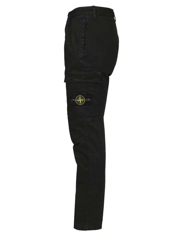 Stone Island Cargo Trousers In Broken Cotton Twill - Black