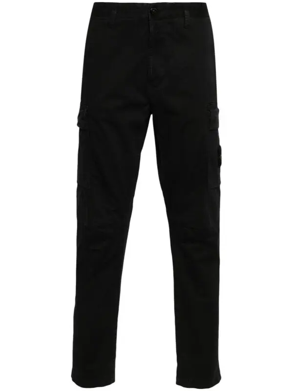 Stone Island Cargo Trousers In Broken Cotton Twill - Black