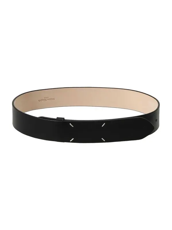 MAISON MARGIELA Leather Belt With Four-needle Logo - Black