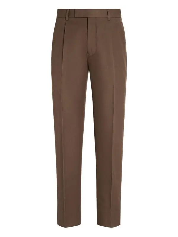 Zegna Dark Foliage Cotton And Wool Trousers - Brown