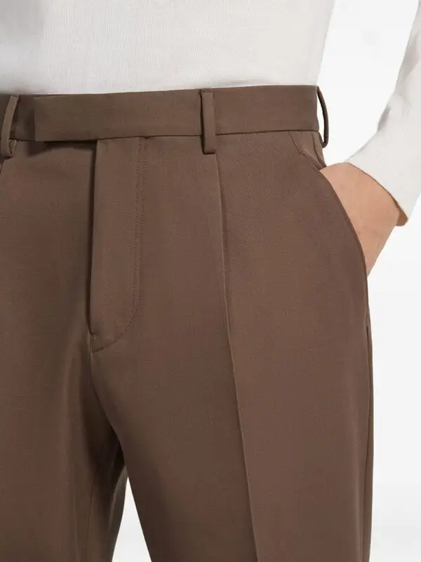 Zegna Dark Foliage Cotton And Wool Trousers - Brown