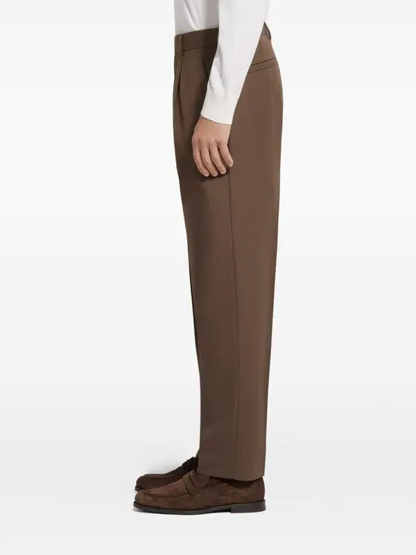Zegna Dark Foliage Cotton And Wool Trousers - Brown