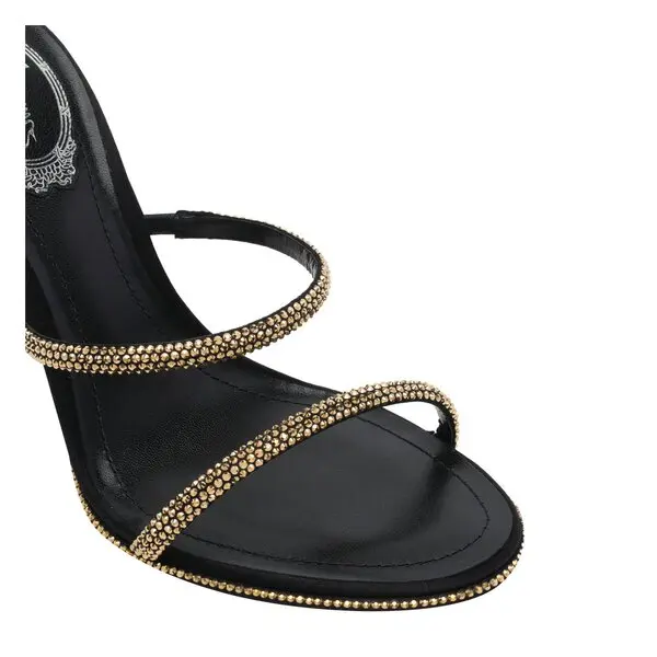 Rene Caovilla Leather Cleo Pump Sandals With Golden Piping - Black