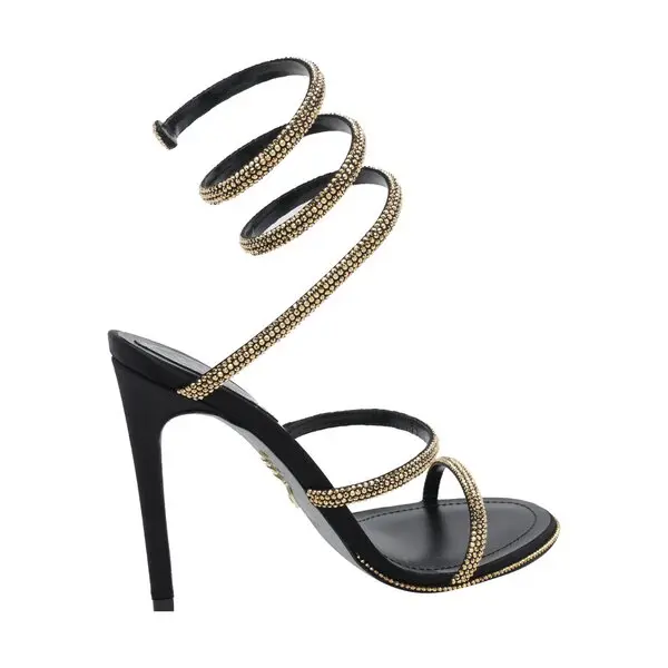 Rene Caovilla Leather Cleo Pump Sandals With Golden Piping