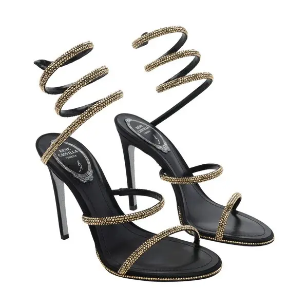 Rene Caovilla Leather Cleo Pump Sandals With Golden Piping