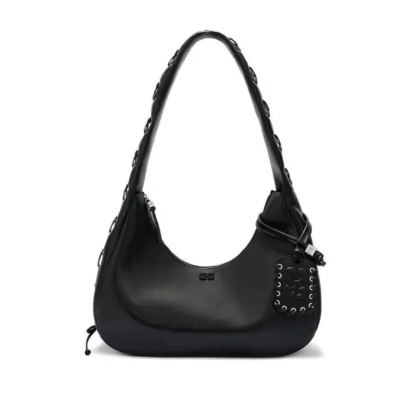GANNI Leather Shoulder Bag With Eyelet Embellishment