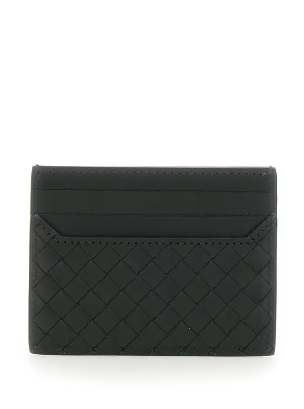Bottega Veneta Green Card Holder With Intrecciato Motif In Leather - Multicolor