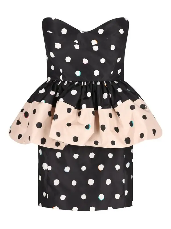 Fendi Polka Dots Bustier Taffeta Dress - Black