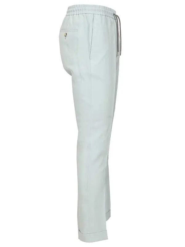Paul Smith Slim Fit Linen Trousers With Drawstring And Pleats