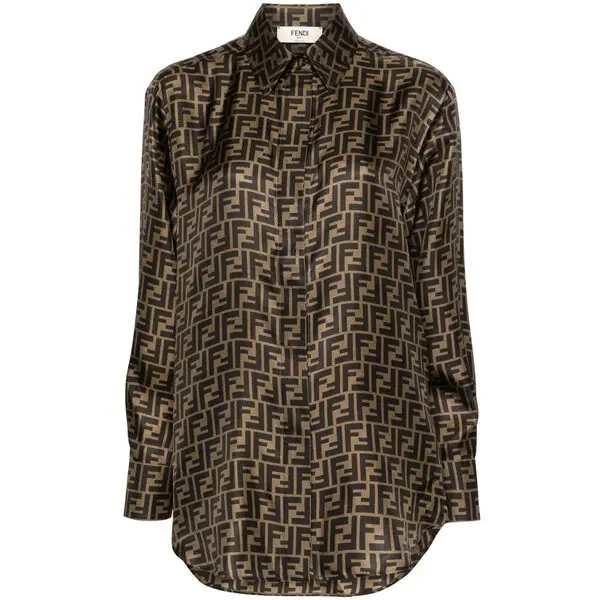 Fendi Silk Ff-logo Print Shirt - Brown