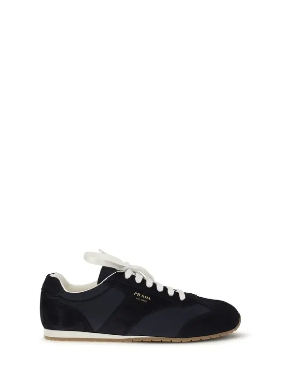 Prada Suede And Fabric Two-tone Lace-up Sneakers - Blue