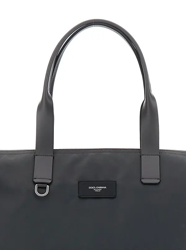 Dolce & Gabbana Tech Fabric Tote Bag With Logo Plaque - Gray