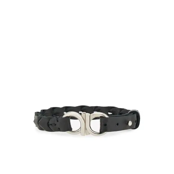 FERRAGAMO Calf Leather Braided Gancini Bracelet - Black
