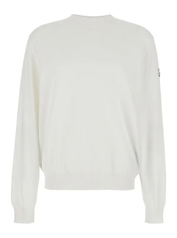 Moncler Crewneck Sweater With Car Print And Logo Patch In Cotton - Multicolor