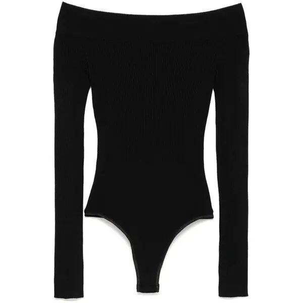 Alaïa Fine Ribbed Off-shoulder Long Sleeve Top - Black