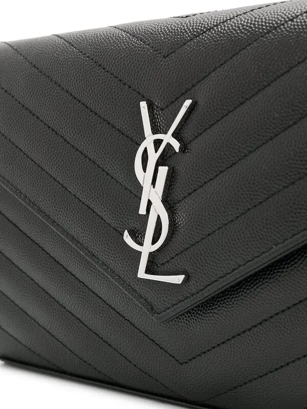 Saint Laurent Classic Cassandre Chain Wallet In Grain De Poudre Leather - Black