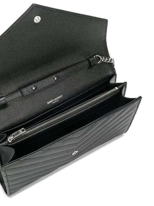 Saint Laurent Classic Cassandre Chain Wallet In Grain De Poudre Leather - Black