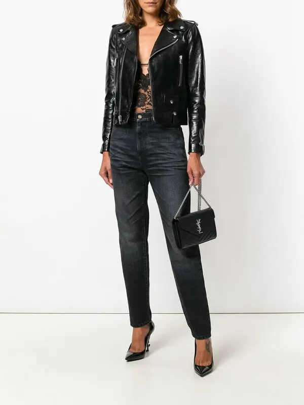 Saint Laurent Classic Cassandre Chain Wallet In Grain De Poudre Leather - Black