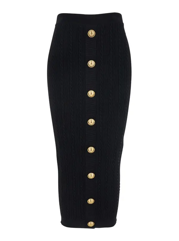 Balmain Ribbed Pencil Skirt With Logo Buttons - Multicolor
