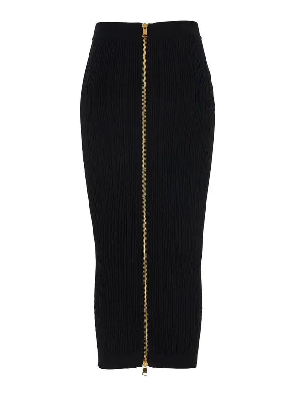 Balmain Ribbed Pencil Skirt With Logo Buttons - Multicolor