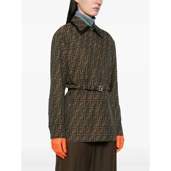 Fendi Tobacco Ff Motif Canvas Belted Jacket - Brown