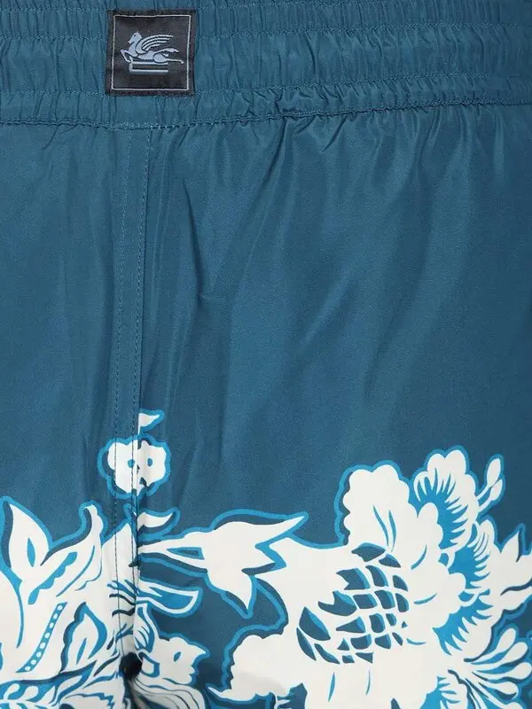 Etro Nylon Floral Print Swim Shorts - Blue
