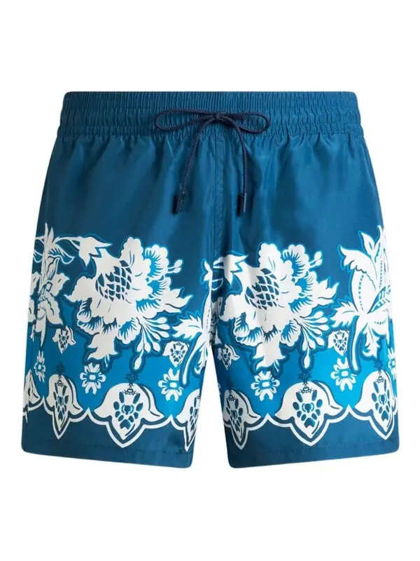 Etro Nylon Floral Print Swim Shorts - Blue