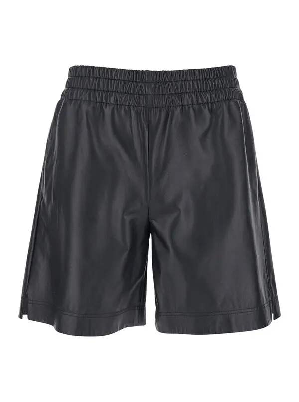 Gucci Leather Bermuda Shorts With Elasticated Waist And Logo - Multicolor