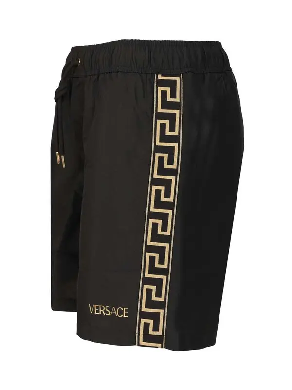 Versace Nylon Swim Shorts With Greca Trim