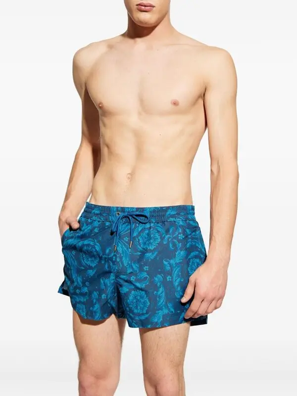 Versace Nylon Baroque Print Swim Shorts - Blue