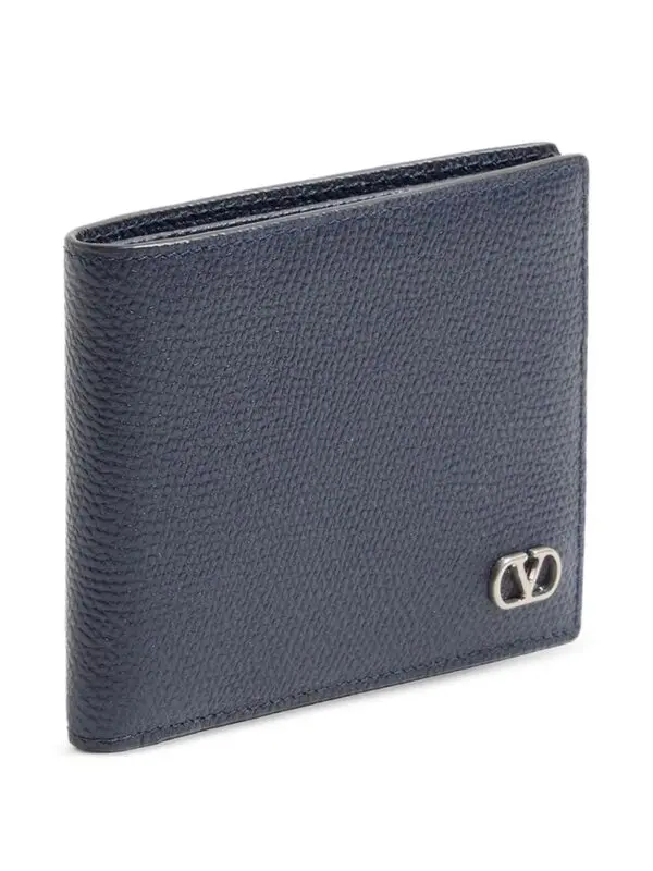Valentino Garavani Vlogo Signature Grainy Calfskin Bi-fold Wallet - Blue
