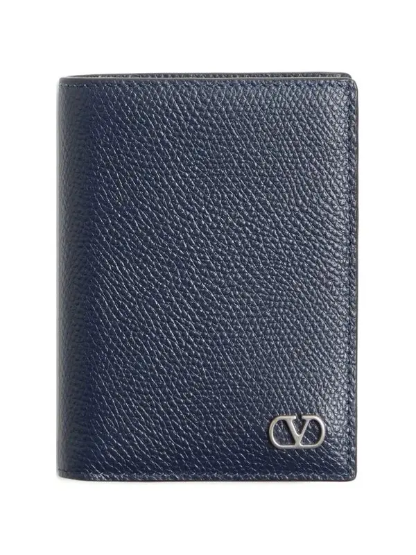 Valentino Garavani Vlogo Signature Cardholder In Grainy Calfskin - Blue