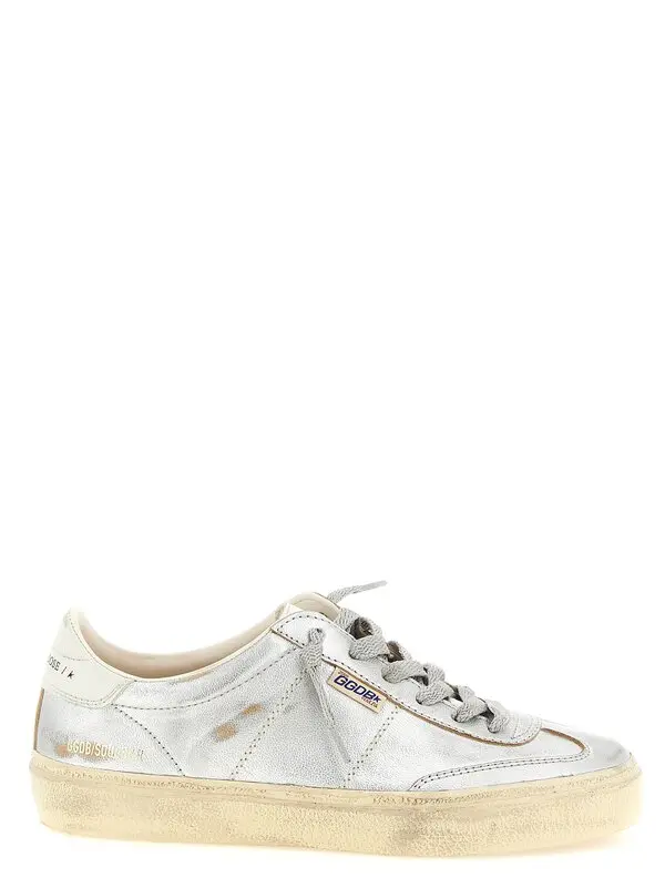 GOLDEN GOOSE Soul Star" Metallic Leather Lace-up Sneakers - Silver