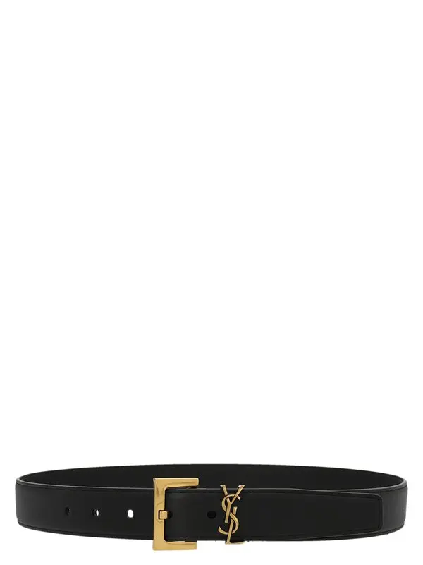 Saint Laurent Cassandre Leather Belt - Black