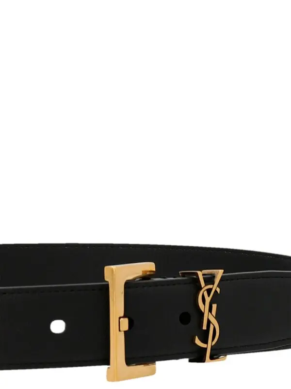 Saint Laurent Cassandre Leather Belt - Black