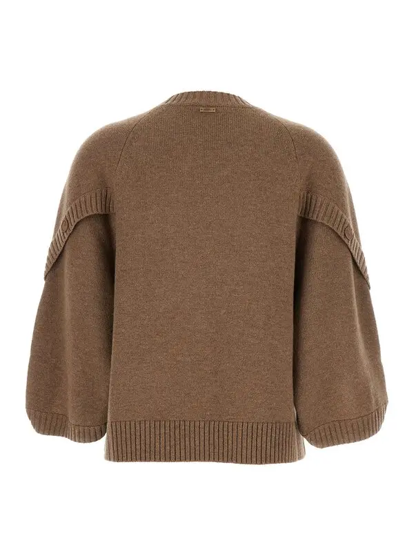 Max Mara Ampex Wool And Cashmere Crewneck Sweater With Button Details - Brown