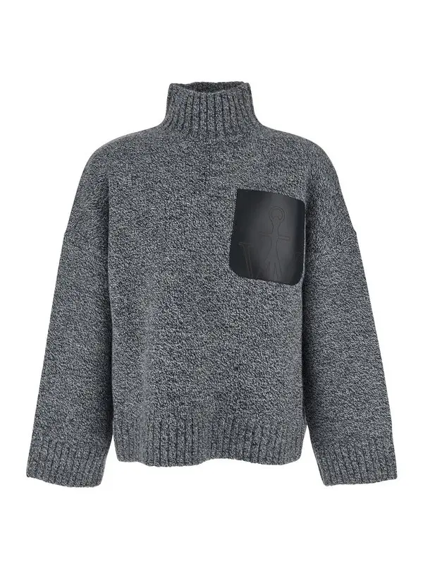 JW Anderson Wool Blend High Neck Sweater With Leather Pocket - Multicolor