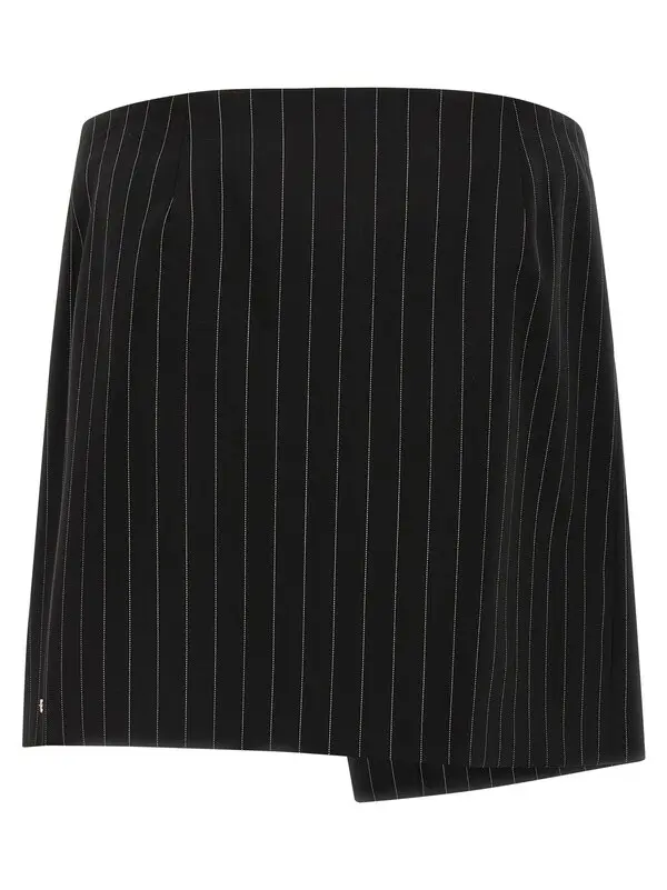 Sportmax Pinstriped Stretch Wool Gabardine Mini Wrap Skirt - Black