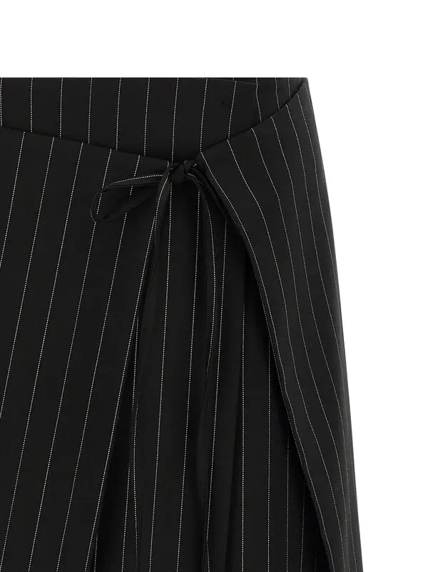 Sportmax Pinstriped Stretch Wool Gabardine Mini Wrap Skirt - Black