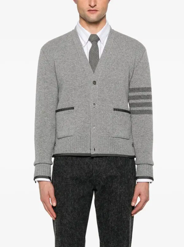 Thom Browne Wool V-neck Cardigan With Signature Stripes