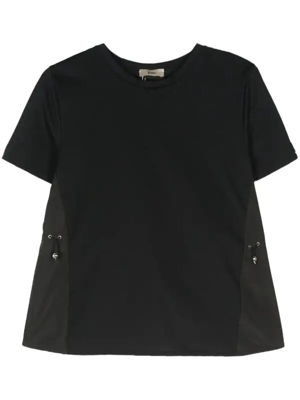 Herno Jersey T-shirt With Contrast Panel And Drawstring Detail - Black