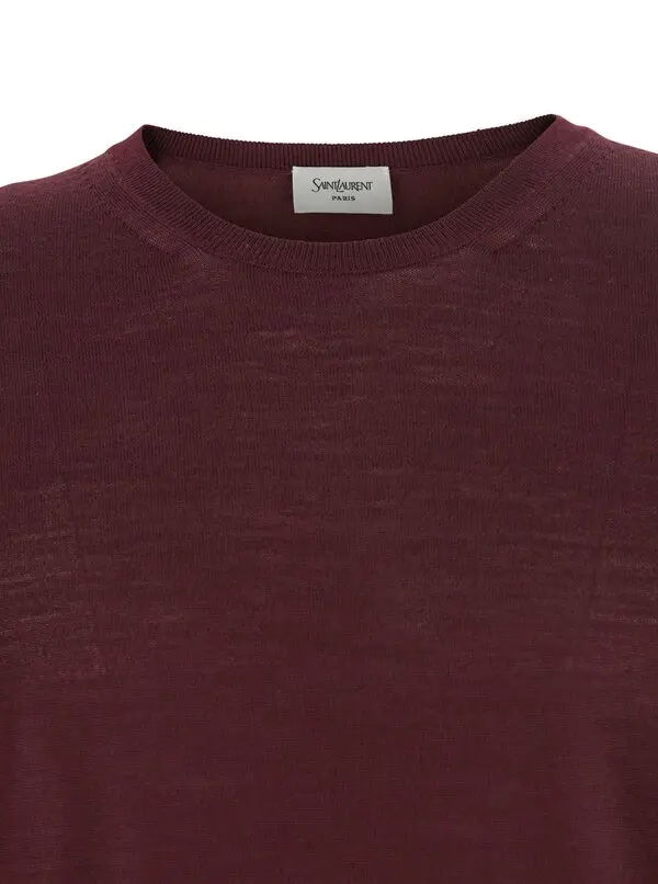 Saint Laurent Bordeaux Cashmere Crewneck Sweater With Cassandre - Multicolor