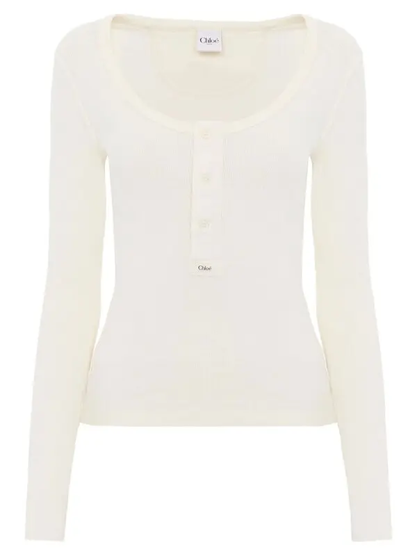 Chloé Long Sleeve Scoop Neck Henley Top - Multicolor