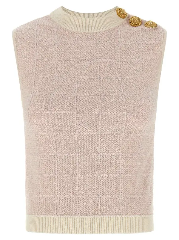Balmain Testa Di Leone Tweed Knit Vest - Pink