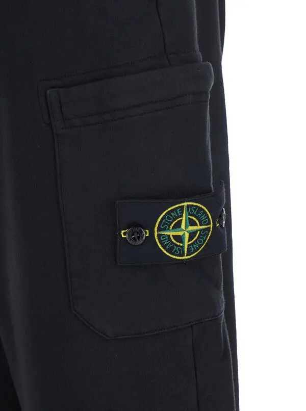 Stone Island Black Pants With Elastic Waist And Drawstring And Logo Patch In Cotton For
