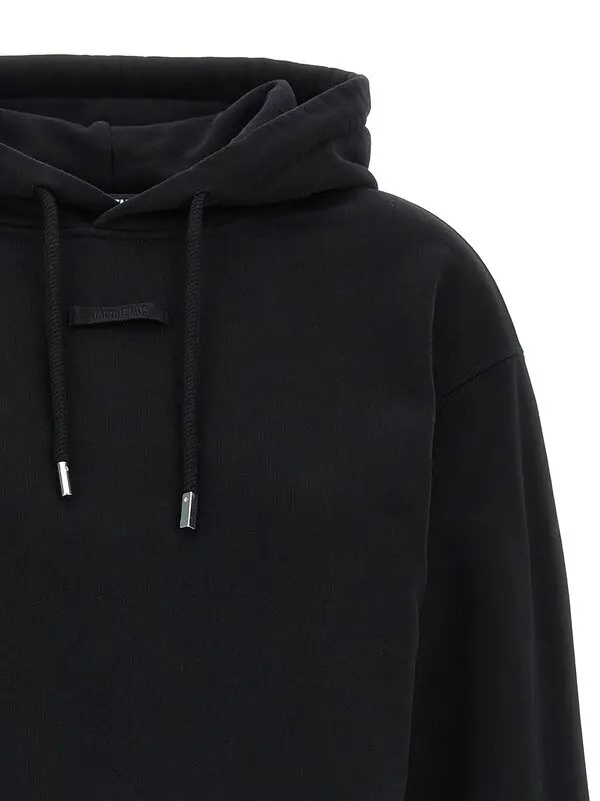 Jacquemus Le Hoodie Gros-grain Cropped Cotton Hoodie - Black